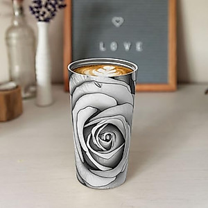 GTKSYNVE Reusable Coffee Mug with Lid and Handle, Black White Rose Tumbler for Hot & Cold Drinks 16oz Stainless Steel Insulated Coffee Tumblers Double Wall Vacuum Thermal Cup