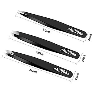 HAIIDOAK Tweezers Set, Professional Stainless Steel Tweezers for Eyebrows, Great Precision for Facial Hair, Splinter and Ingrown Hair Removal (3 Count / 3.8inch, Black)