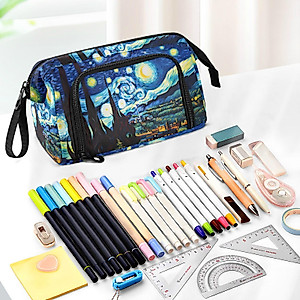 Big Capacity Pencil Case, Van Gogh Starry Sky Pen Bag Pouch Holder Stationery Bag School College Office Organizer for Teen Adults Student