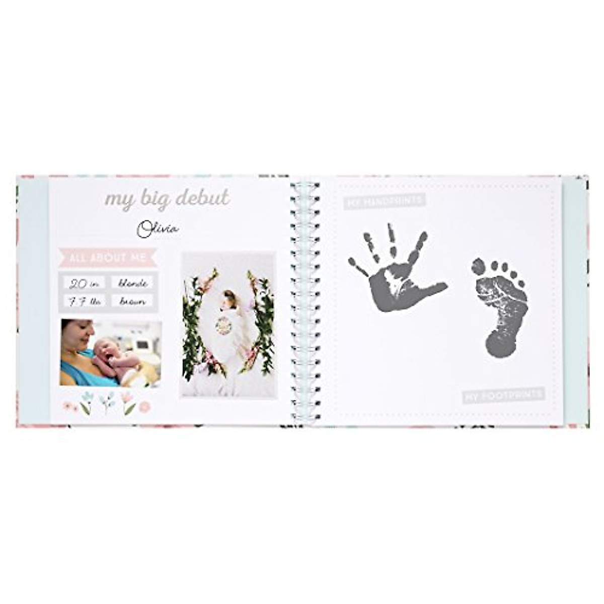 Pearhead Memory Book with Included Baby Belly Stickers, Modern Baby First Year Journal, Babys First Year, Baby Shower, Floral 17 Piece Set