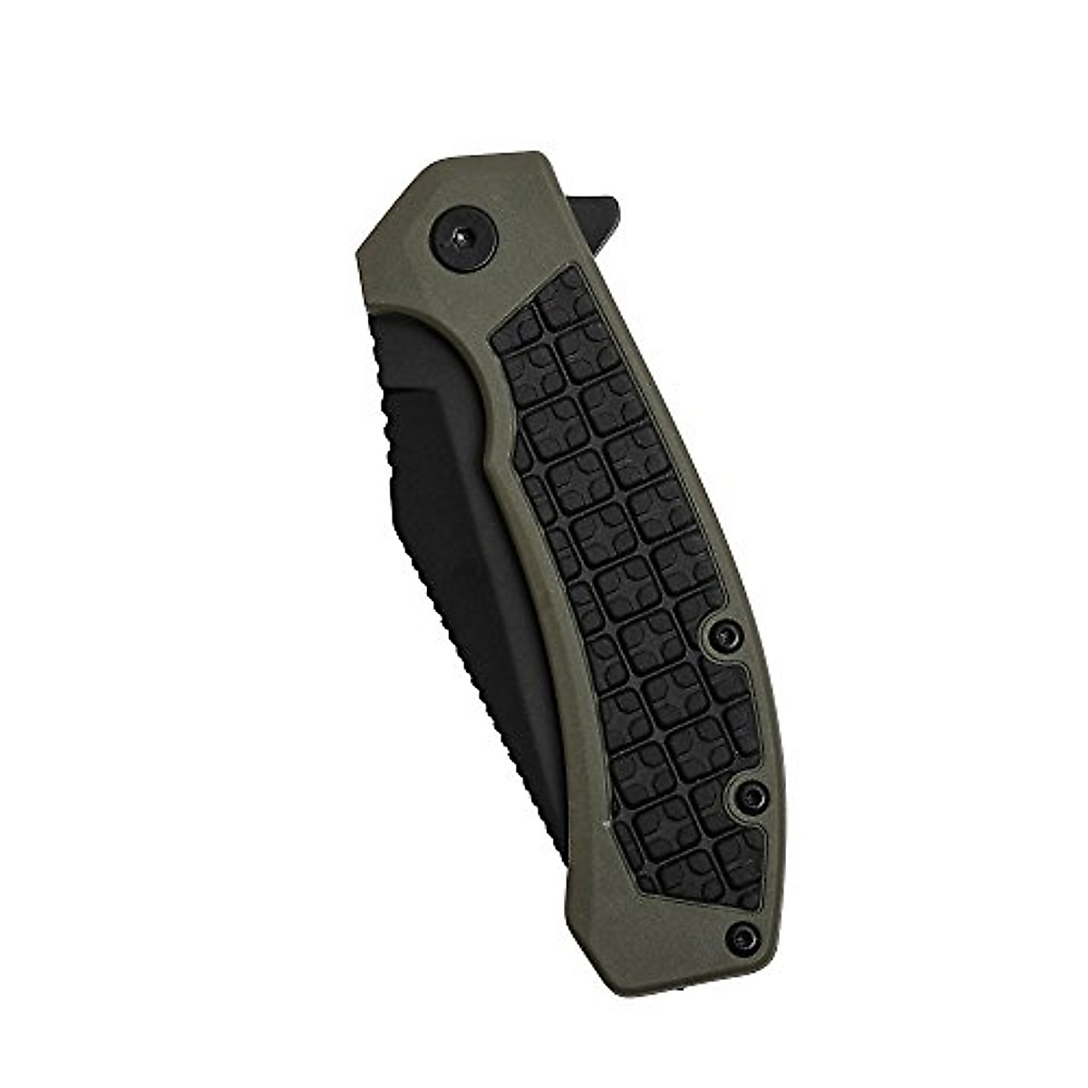 Kershaw Faultine Pocketknife (8760); 3-Inch 8Cr13MoV Blade with KVT Manual Open, Black Oxide Coating and Rubber Overmold, Olive Handle, Pocketclip