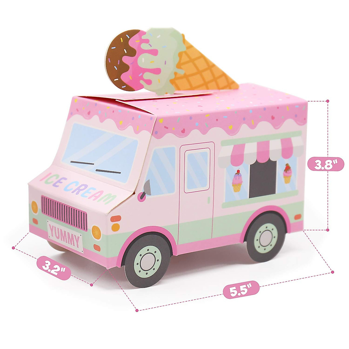 Ice Cream Party Favor Boxes Ice Cream Truck Shape Treat Boxes for Summer Goodie Candy Boxes Sprinkles Themed Baby Shower Kids Birthday Party Centerpieces Table Decor Supplies Set of 12