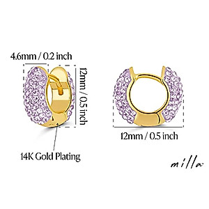 MILLA Neon Colorful Hoop Earrings - Sparkly Red Hoop Earrings, Cute Pink Hoop Earrings, Tiny Purple Earrings for Women, Royal Blue Earrings for Women & More (June - Lavender)