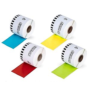 HOUSELABELS Compatible with DK-2205 Replacement Roll for Brother QL Label Printers; Red Yellow Blue Green Continuous Length Labels; 2-4/9" x 100 feet (62mm*30.48m) - 8 Rolls