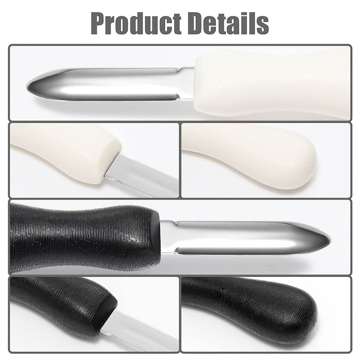 Tiomues Oyster Shucking Knife, with Extra-Long Non-Slip Handle, Professional Oyster Shucker, Seafood Tools Two-Piece Set (Star Black and Pearl White)