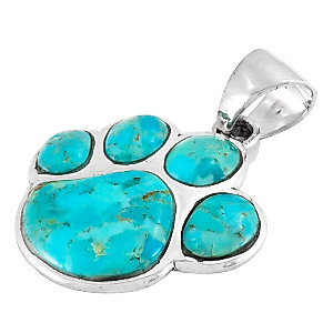 Turquoise Network Dog Paw Necklace Pendant 925 Sterling Silver Genuine Gemstones (with 20" Chain)