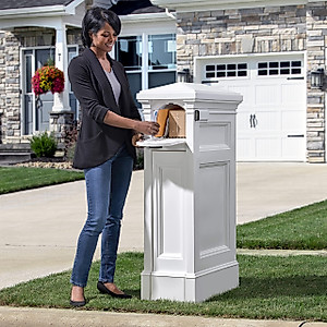 Step2 500599 Atherton Reserve Storage Classic White Mailbox & Mayne 580D-BK Ground Screw, Silver