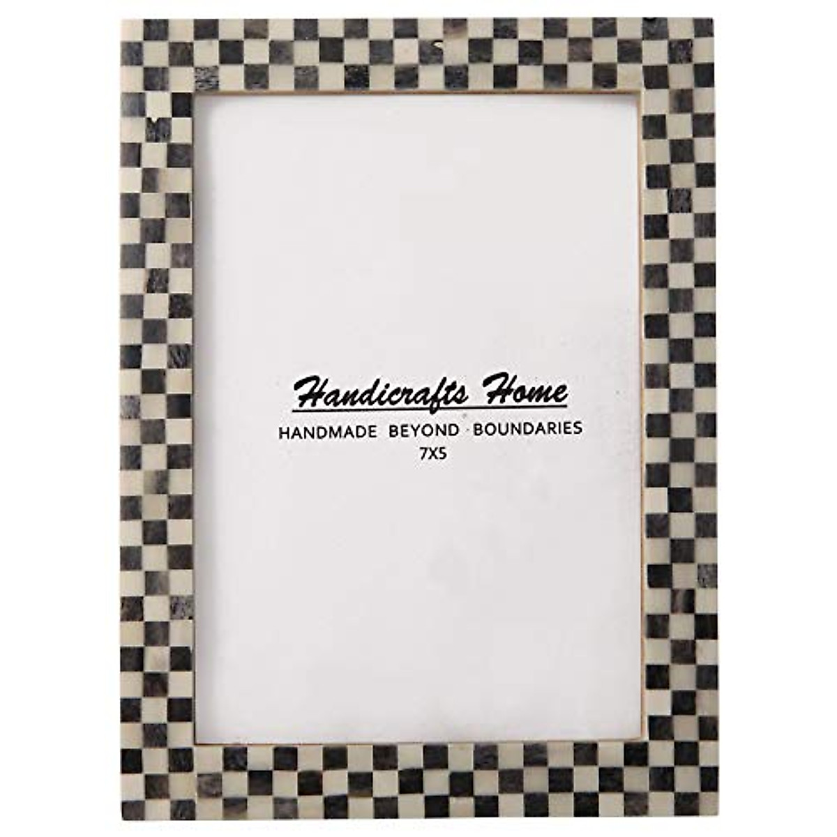 Handicrafts Home Bone Inlay Picture Frames Chic Boho Wall Décoration Photo Frame (Grey-White, 5x7 Inches)