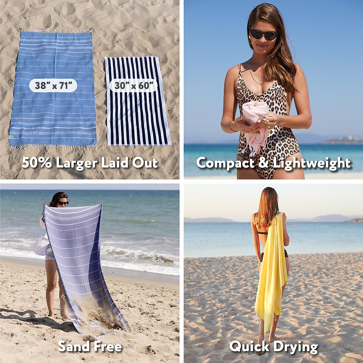 WETCAT Turkish Beach Towel Oversized 38x71 100% Cotton Sand Free Quick Dry Extra Large Light Travel Towel for Adults Beach Accessories Gifts - Burnt Orange