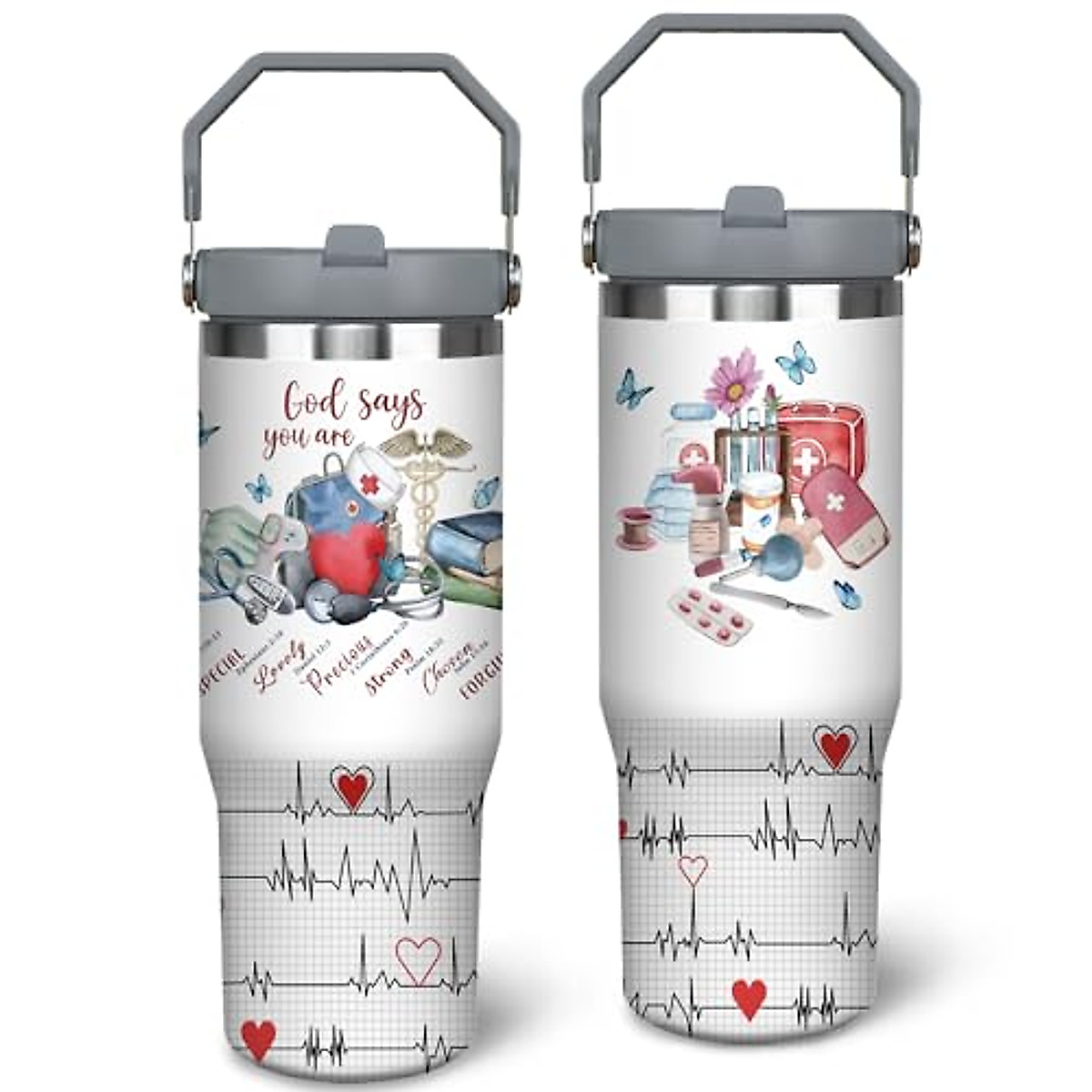 soeufnwhf 30oz Nurse Tumbler Cup with Handle Nurse Travel Coffee Mug, Nurse Nutrition Facts Tumbler, Best Nursing School Gifts, Nursing Graduation Gifts, RN Gifts for Nurses Appreciation Gifts, White