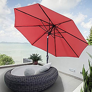 Tempera 9' Outdoor Market Patio Table Umbrella with Push Button Tilt and Crank,Large Sun Umbrella with Sturdy Pole&Fade resistant canopy,Easy to set,Rust Red