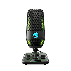 ROCCAT Torch USB Microphone, Studio-Grade Audio, PC Computer Gaming Wired Mic, RGB AIMO Lighting with Indicator, For Streaming, Recording, Podcasting, Quick Mute, Boom Arm Compatible, Black