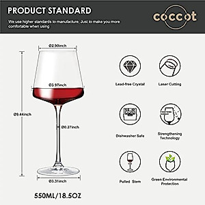 coccot Wine Glasses Set of 6,Crystal White Wine Glasses,Red Wine Glass Set,Long stem Wine Glasses,Clear Lead-Free Premium Blown Glassware (18.5oz,6 pack)