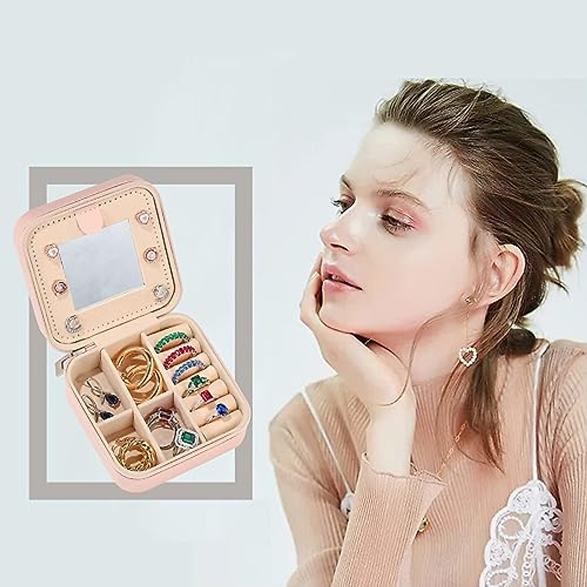Parima Birthday Gifts for Women Girls, Pearl Initial Jewelry Box | Travel Jewelry Box | Gifts for Women Birthday Unique | Wedding Travel Essentials Small Jewelry Box - Letter V, Pink