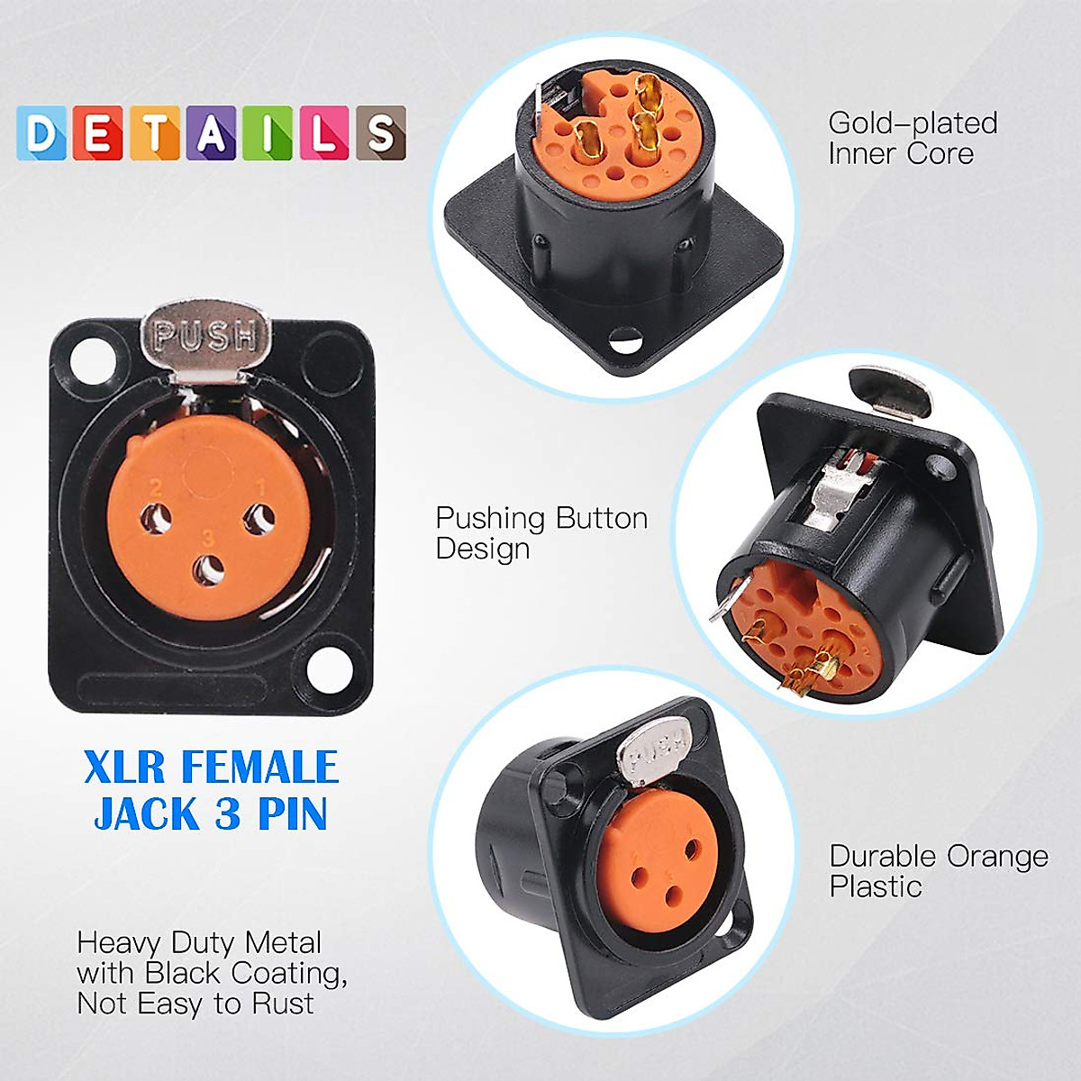 Glarks 8Pcs 3 Pin XLR Male Female Jack with Gold Plated Pin, Chassis Panel Mount Jacks D Series Size, Compatible with Series D Pattern Holes Audio Studio Connector