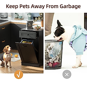 Visiblesser 10 Gallons Tilt Out Trash Bin Cabinet, Wooden Garbage Can Cabinet for Kitchen, Tilt Out Laundry Hamper Cabinet, Dog Proof Trash Cabinet Can Free Standing Holder, Black