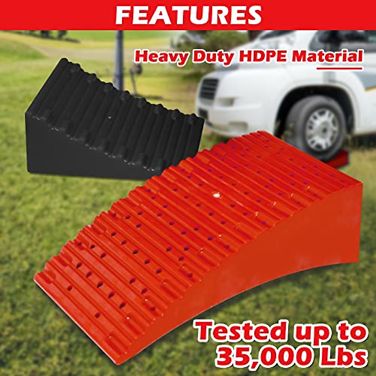 RVVIN RV Leveler Blocks 2 Pack, Including RV arc Leveler, Wheel Wedge, Non-Slip Rubber Floor mat, That can Withstand 35,000 lbsfor,Travel Trailers, Trucks, RV Campers (Black&Red)