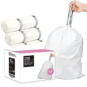 Code M 200 Count 12 Gallon 45 Liter Trash Bags Compatible with simplehuman Code M, White Drawstring Garbage Liners