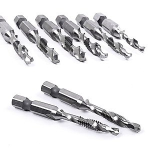 szgate 5PCS Combination Drill Tap Bit Set Screw Tapping Hex Shank HSS MetricImperial Plug Drill Bits Hand Tools 14-20NC