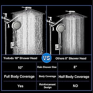 Yododo Modern 5-Setting Shower Head Combo, 10 Inch High Pressure Rain Shower Head with 11 Inch Adjustable Extension Arm, Chrome