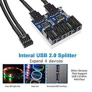 Kowlone Motherboard 9 Pin USB Header Splitter, Male 1 to 4 Female Extension Splitter Cable Desktop Card 9-Pin USB 2.0 HUB Connector Adapter Port Multiplier