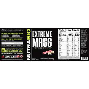 NutraBio Extreme Mass - 53G Protein - Advanced Anabolic Muscle Mass Gainer Protein - High Calorie - Full Spectrum Amino Acid - Strawberry Pastry, 6 Pound