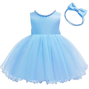 WZSYGDTC Infant Girls Bowknot Dresses Little Baby Girl Toddler Backless Ball Gown Dress(Light Blue,90)