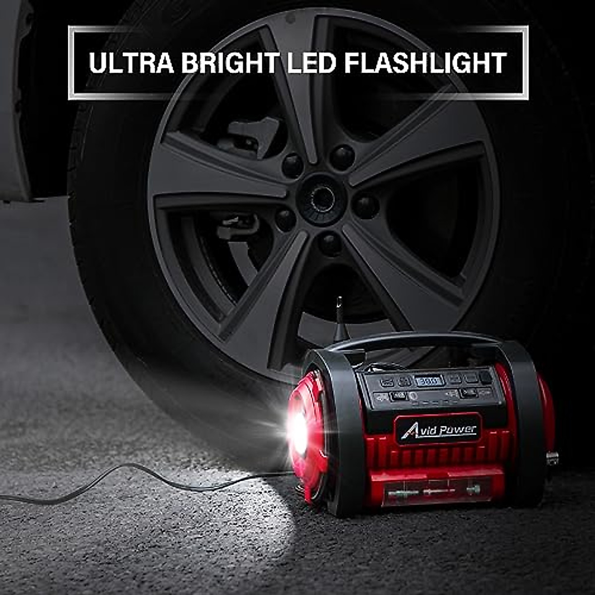 AVID POWER Tire Inflator Portable Air Compressor, 12V DC / 120V AC Car Tire Pump, Air Mattress Pump with Inflation and Deflation Modes, Dual Powerful Motors, Digital Pressure Gauge