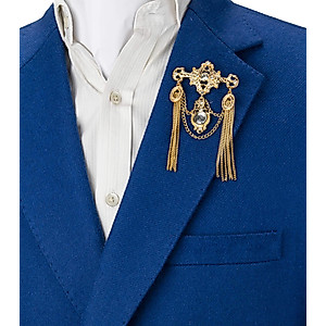 Knighthood Brooch Pin Royal Gold Engraved Shimmery Stone And Chain Brooch Suit Stud Lapel Pin Accessories for Men Women