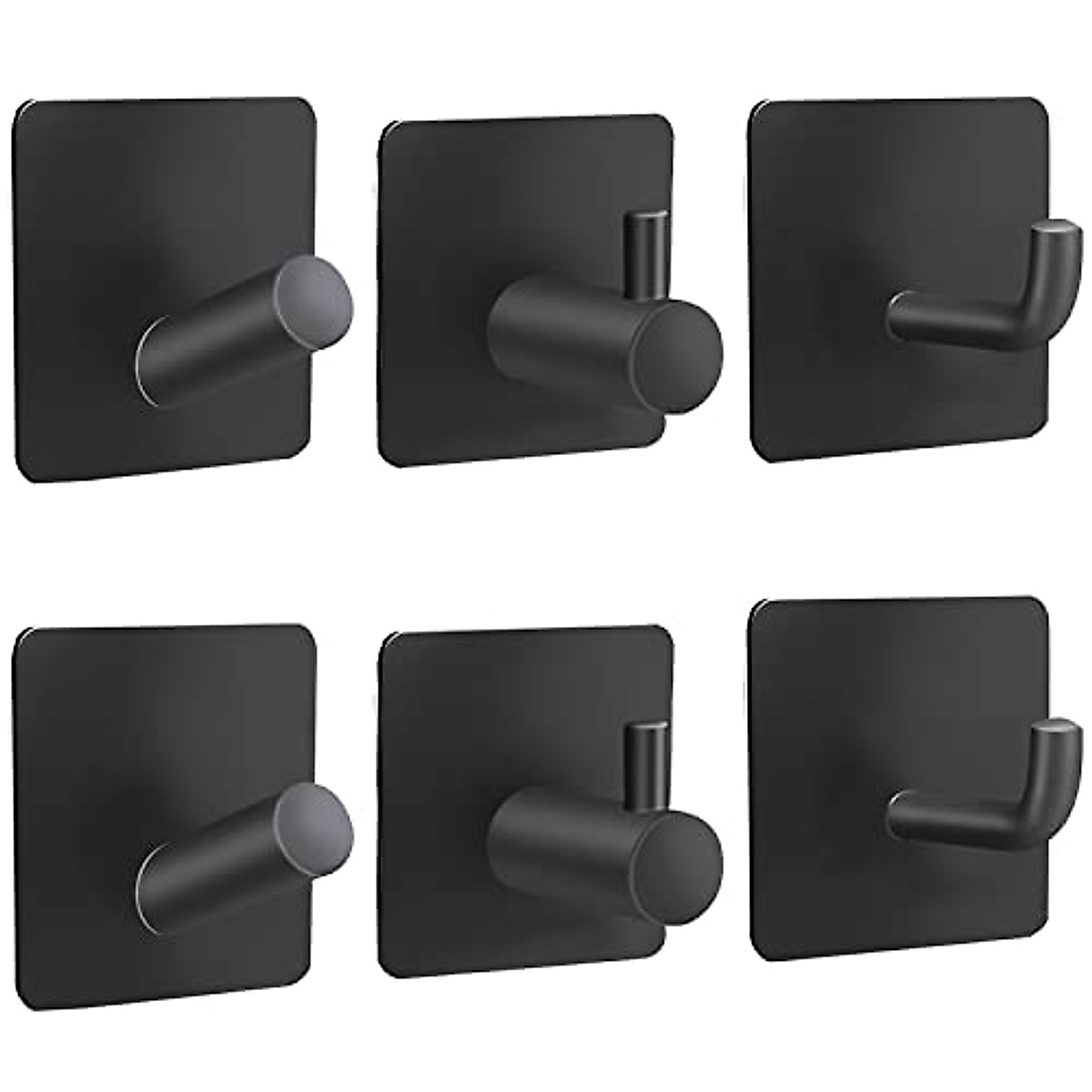 ATAMOW Adhesive Hooks Wall Hooks,6 Pack Bathroom Hooks for Towels, Heavy-Duty Adhesive Hooks for Hanging Coat, Hat, Clothes, Towels, for Kitchen Bathroom(Black)
