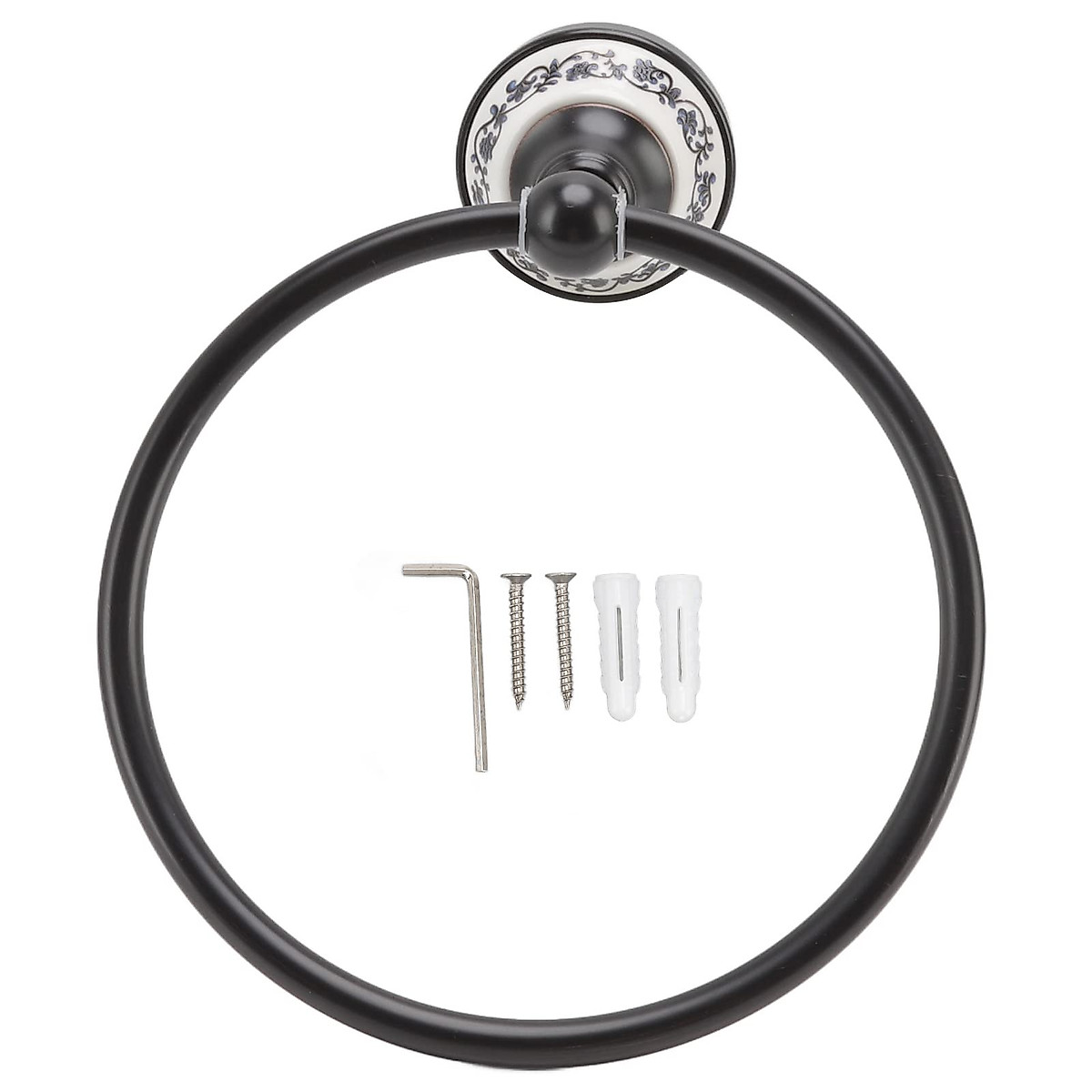 Towel Rings, Bathroom Wall Mounted Round Towel Rack Black Antique Round Towel Holder Bath Hand Towel Rack for Home