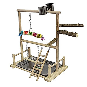 kathson Bird Play Stand Parrot Perch Stand Natural Wood Bird Playground Playstand for Cockatiel Conures Parakeet Parrots Budgie Lovebird Finch Small Birds