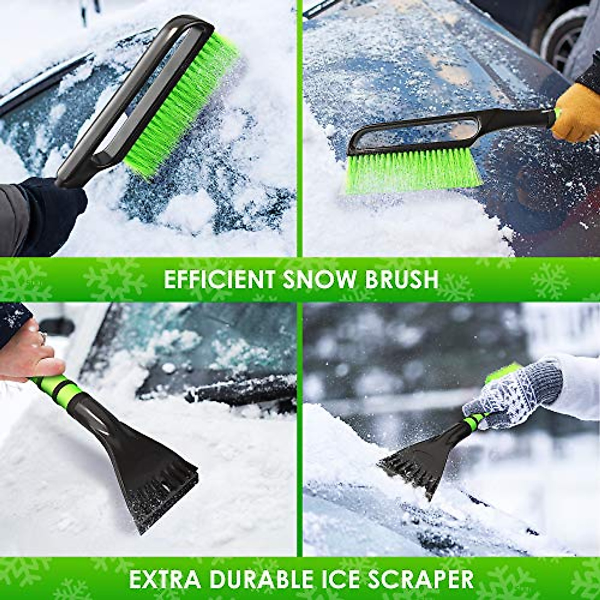 ALMA Snow Brush for Car with Ice Scraper - SOFT FOAM GRIP - Perfect Broom Snow Removal for Cars Window - Scratch Free Snow Scraper for Car - Ice Scrapers for Car Windshield ONE SOLID PIECE No Assembly