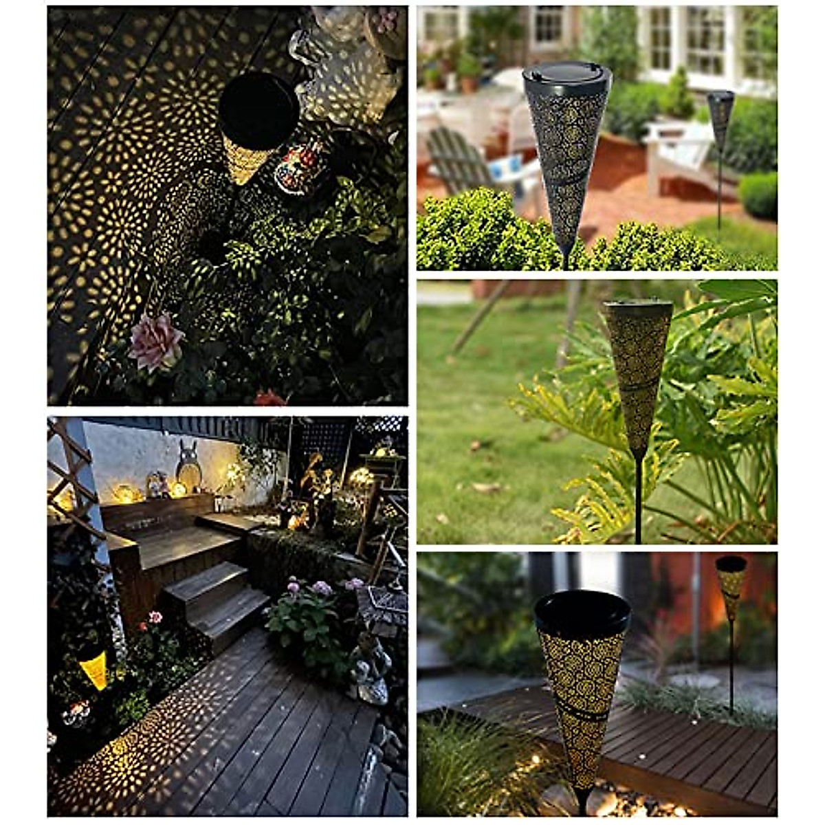 Solar Lights, Outdoor Garden Lanterns,Stake Lights Warm White, LED Waterproof Decorative Metal Light for Porch Garden Patio Backyard Courtyard Pathway 2 Pack