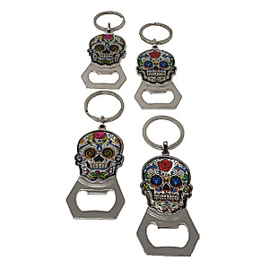Arimex Day of the Dead Sugar Skull Keychain Bottle opener 12 Pcs. Mexican party favor Dia de los muertos sugar skulls key chains beer bottle opener. (Sugar Skull 3) (SK1)