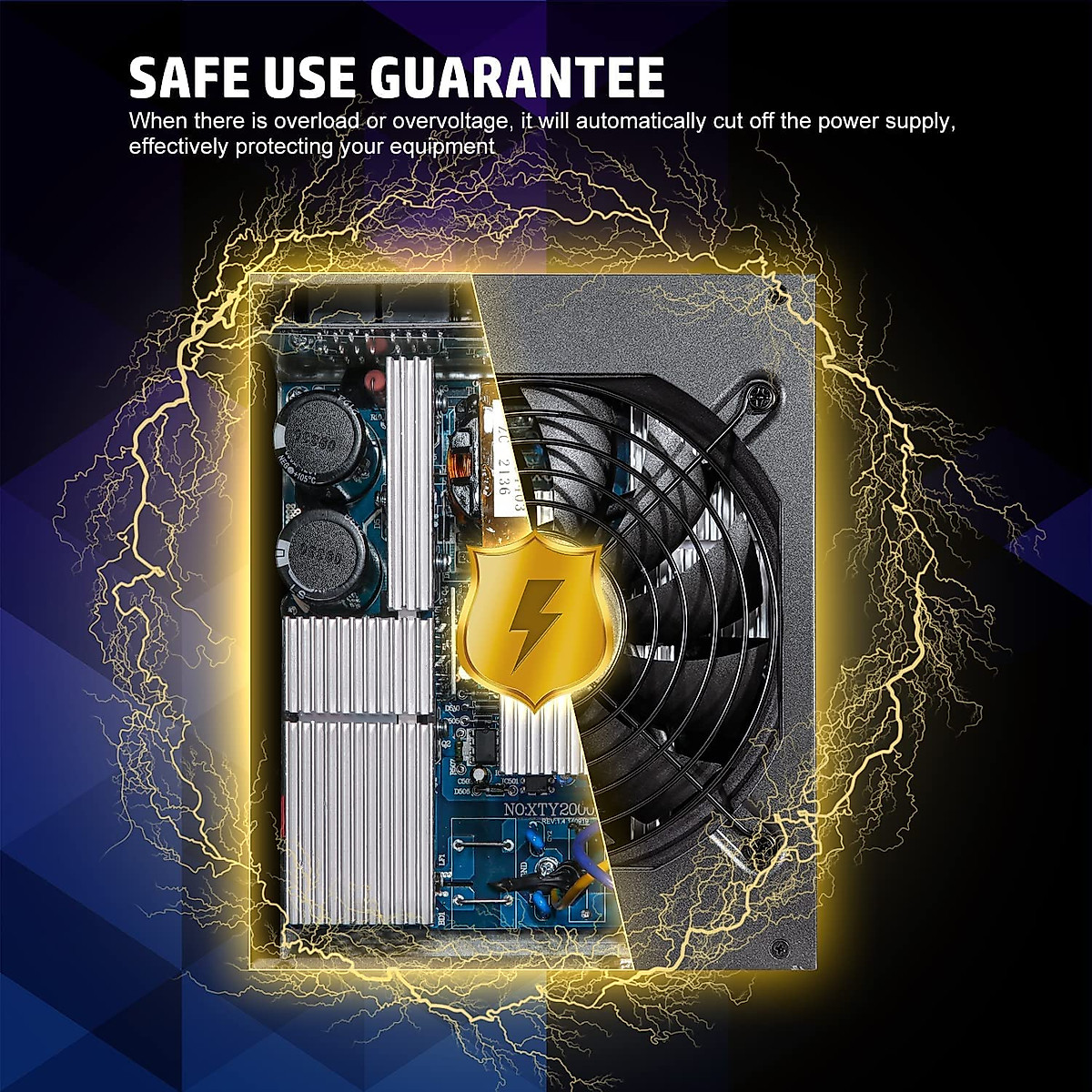 BITEO 2000W Fully Modular Power Supply APFC PC ATX Power BITEO PSU with Auto-Thermally Controlled Fan110V-240V Power Supply