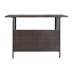 Flash Furniture Marco Indoor/Outdoor Patio Bar Counter Table, All-Weather Wicker Rattan Pattern, 2 Shelves, Brown