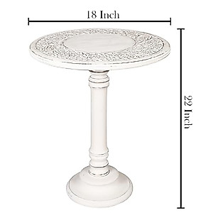 Side Table,Round End Table,Small Table,Side Tables Living Room,End Table,Round Side Table,Altar Table, Carved Side Table,Wood Accent Table,Carved Wood Table Single Pillar 18x22 inch White Antique