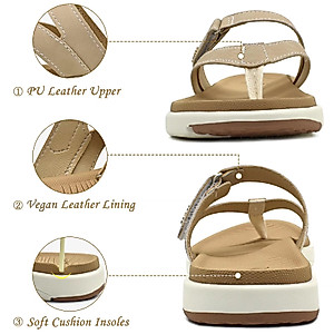 COFACE Womens Orthopedic Flip Flops Ladies Slip On Athletic Yoga Memory Foam Cushioned Recovery Walking Thong Sandals Summer Beach Pool Slippers Comfortable Plantar Fasciitis Arch Support Beige Size 8