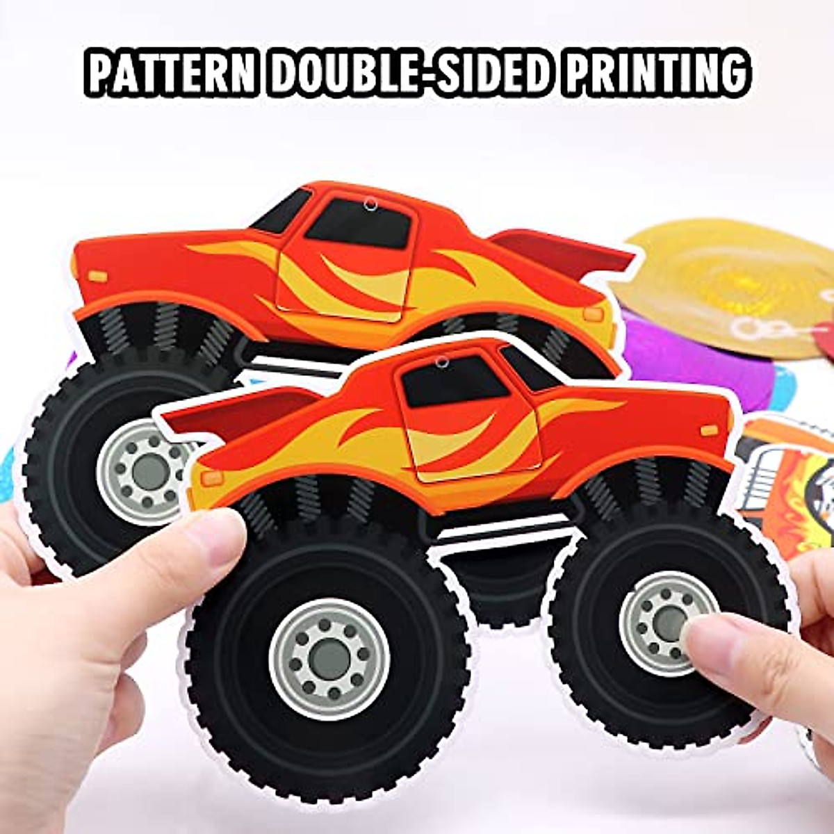 Truck Hanging Swirl Banner Party Decorations 60 Pieces Race Car Cutout Glitter Foil Streamers for Kids Racing Car Birthday Party Supplies Baby Shower Home Wall Ceiling Garden Decor