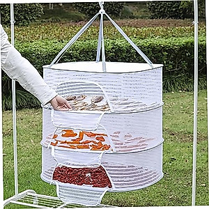 CurcKua Herb Drying Rack Herb Dryer Net 3 Layers Collapsible Mesh Hanging Clothes Drying Racks with Zip Windproof Hook 94x60x40cm Breathable Drying Rack