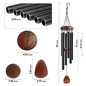 Litu Wind Chimes for Outside with Wood Wind Catcher, 37 Inches Large Aluminum Windchimes Outdoors for Patio Decoration & Zen Atmosphere, Great as a Gift for Family & Relative(Black)