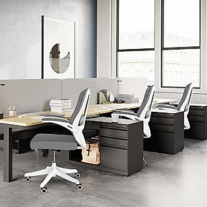 Office Chair with 350LBS Capacity, Ergonomic Comfort Home Desk Chair, Mid Back Gaming Chair with Wheels, Adjustable Height, Lumbar Support, Flip-up Armrest