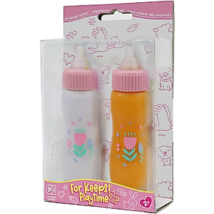 JC Toys Deluxe Disappearing Magic Bottles | Fits All Dolls | Milk and Juice | Flower Theme | Ages 2+ , Pink