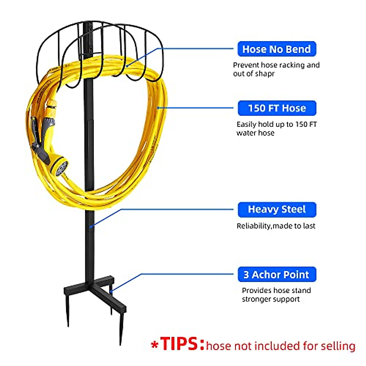 ZXZYHFTY Garden Hose Holder Detachable Hose stand, water hose holder for Outside Freestanding can Store 150ft Water Pipes, Heavy Duty Metal Hose Storage Stand for Outdoor Lawn & Yard (Metal, Black)