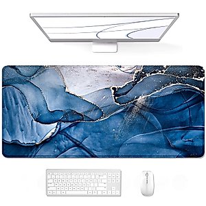Auhoahsil Large Mouse Pad, XXL Desk Pad, Extened Mousepad 31.5" x 11.8", Non-Slip Rubber Base, Stitched Edges, Superior Surface, Gaming Keyboard Mat, Waterproof Desk Pad, Ink Navy Marble