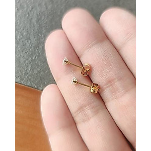 3MM Cubic Zirconia CZ Stud Earrings Gold: 14K Plated 20G Tiny Stud Earrings Set - Cartilage Helix 2-nd 3-rd Hole Small Multiple Piercing Jewelry Hypoallergenic Post Earring, Pack of 6 Pair