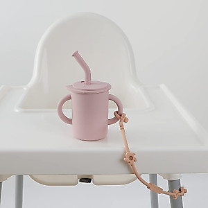 TOPGOMES Toddler Straw Cup with 2 Handlers, Food Grade Silicone Training Cup for Baby, Unbreakable, Come with Straw Brush, BPA Free, 5 oz (Dusty Lilac)