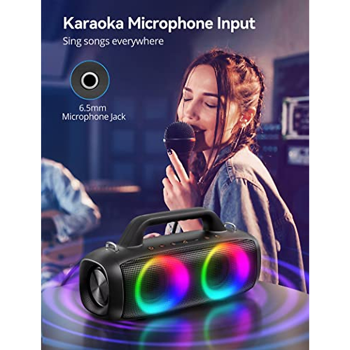 Uoudio 80W Bluetooth Speakers, IP67 Waterproof Wireless Speakers with RGB Lights, Rich Bass, 360° Stereo Sound, Built-in Mic Port, 12H Playtime, Portable Outdoor Speakers for Party Travel Beach