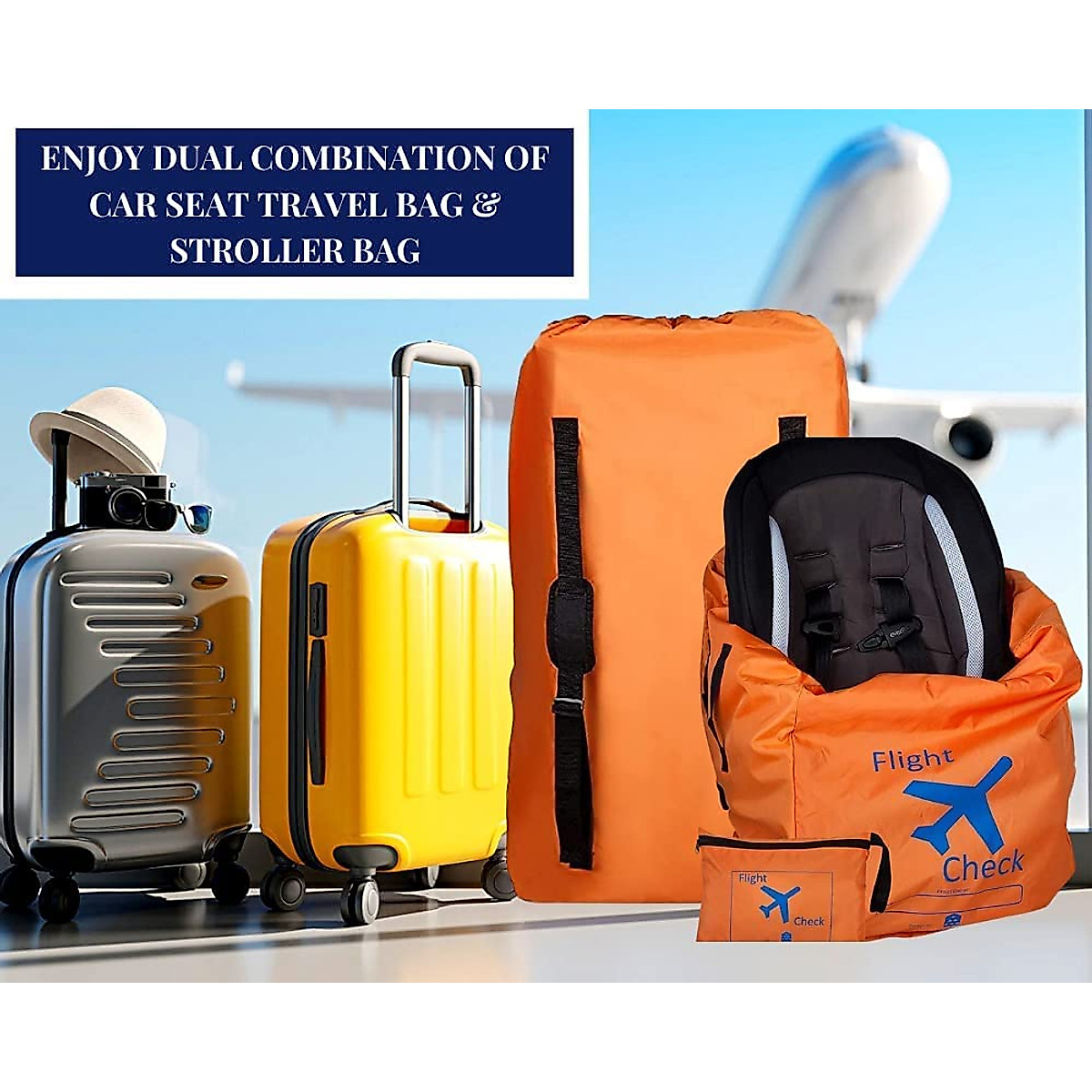 Alnoor USA Double Combo of Car Seat Travel Bag & Stroller Bag | Car Seat Bags for Air Travel & Stroller Travel Bag for Airplane | Gate Check Stroller Bag & Car Seat Carrier for Airport